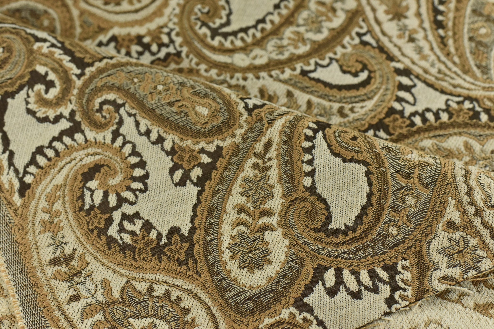 Cream Light Gold Vintage Paisley Floral Jacquard Chenille Upholstery ...