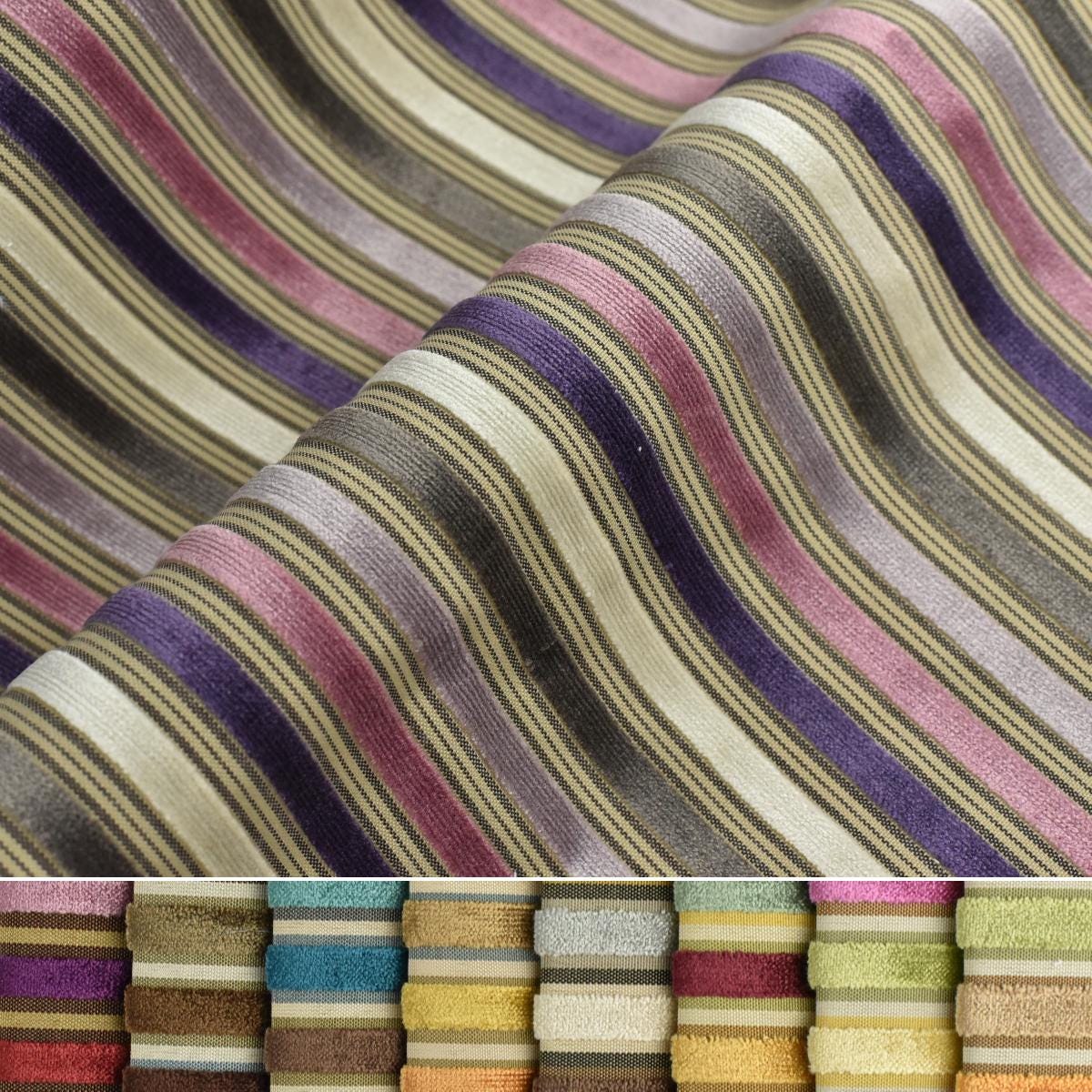 Multi-Colored Heavy Weight Raised Striped Cut Velvet Upholsetry Fabric ...